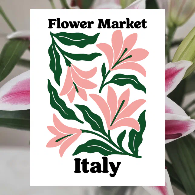 Italy Flower Market Pink Lily & Emerald Leaf Postcard | Zazzle