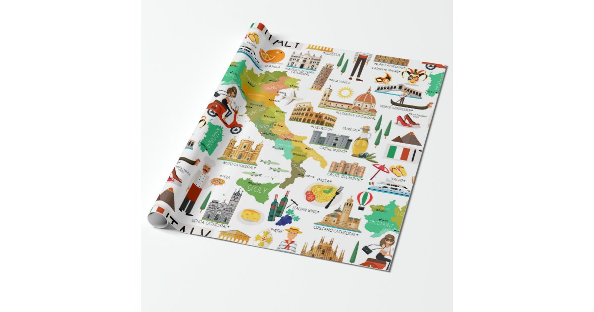 Italy Icons Design Wrapping Paper | Zazzle