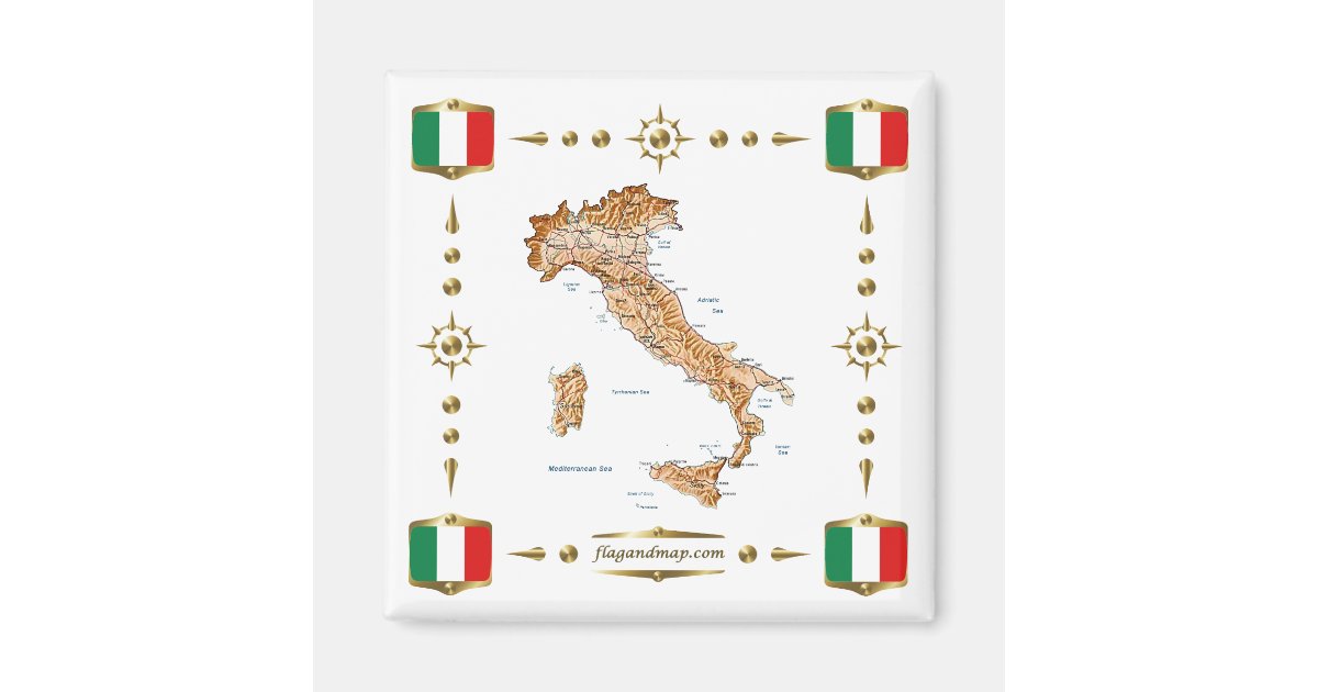 Italy Map + Flags Magnet | Zazzle