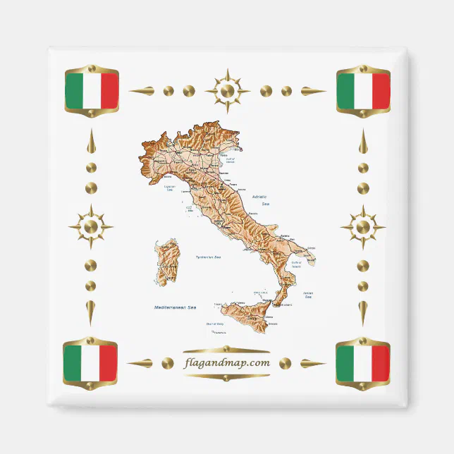 Italy Map + Flags Magnet | Zazzle
