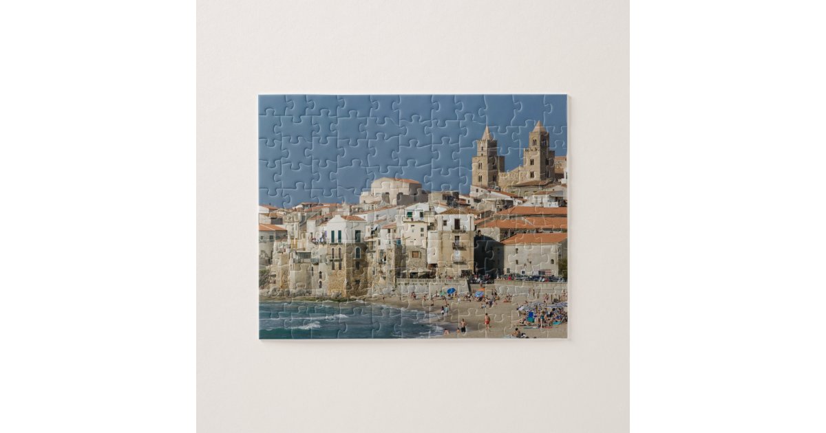 Italy, Sicily, Cefalu, Town View with Duomo from Jigsaw Puzzle | Zazzle
