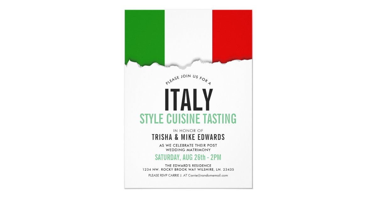 Italy Themed Cuisine | Party Flag White Invite | Zazzle.com