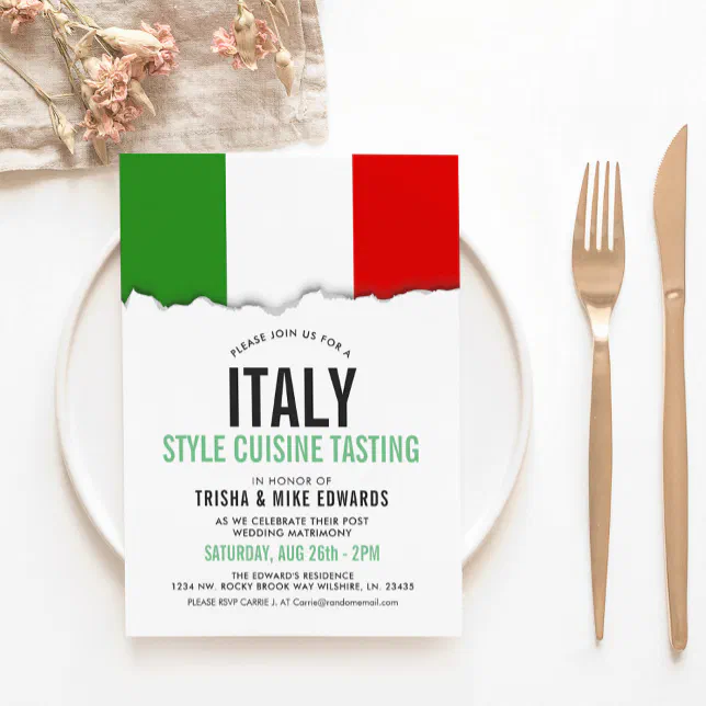 Italy Themed Cuisine | Party Flag White Invite | Zazzle