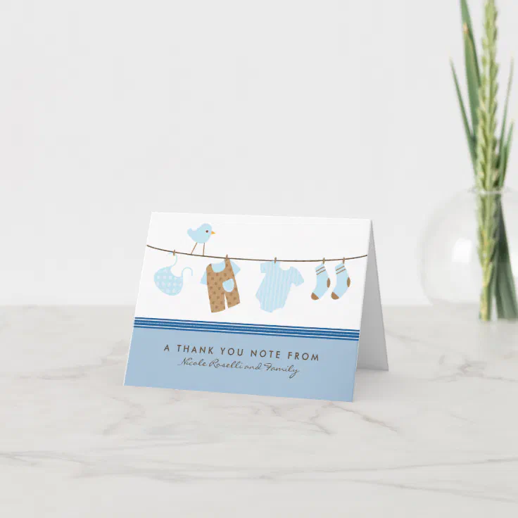 It's a Boy Baby Laundry Thank You Card (blue) | Zazzle