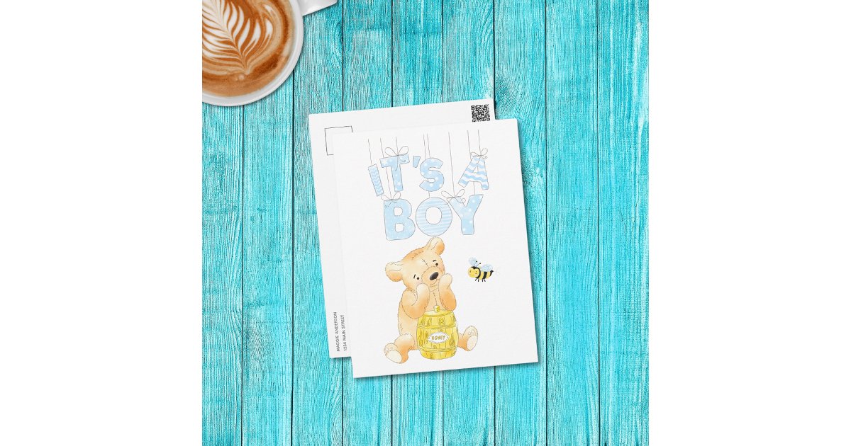 It's A Boy Baby Shower Teddy Bear Postcard | Zazzle