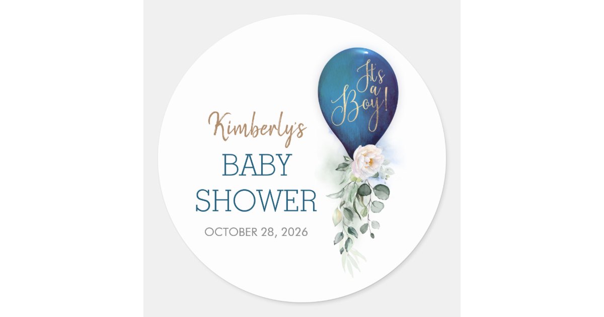 It's A Boy Blue Balloon Baby Shower Classic Round Sticker | Zazzle