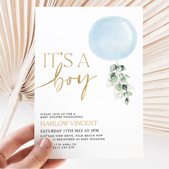 It's A Boy Blue Balloon Baby Shower Invitation | Zazzle