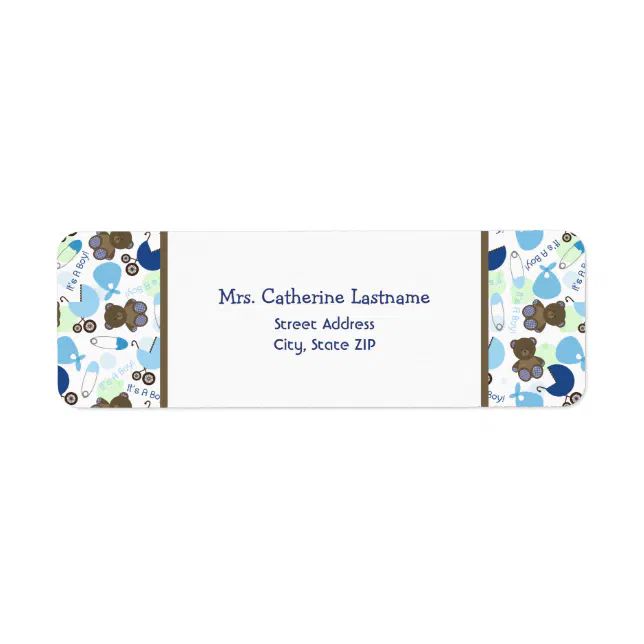 It's A Boy Blue Pattern Baby Shower Address Label | Zazzle