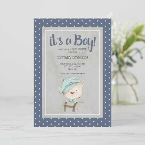 It's a Boy Blue Teddy Bear Baby Shower Invitation | Zazzle
