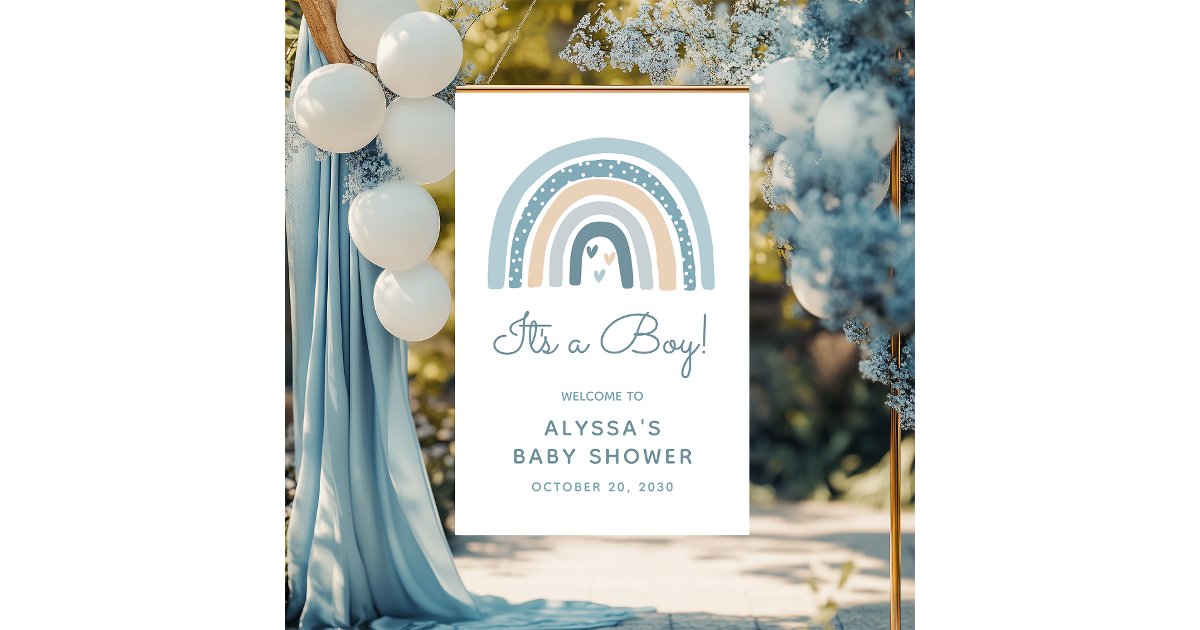It's A Boy Boho Rainbow Baby Shower Welcome Poster | Zazzle