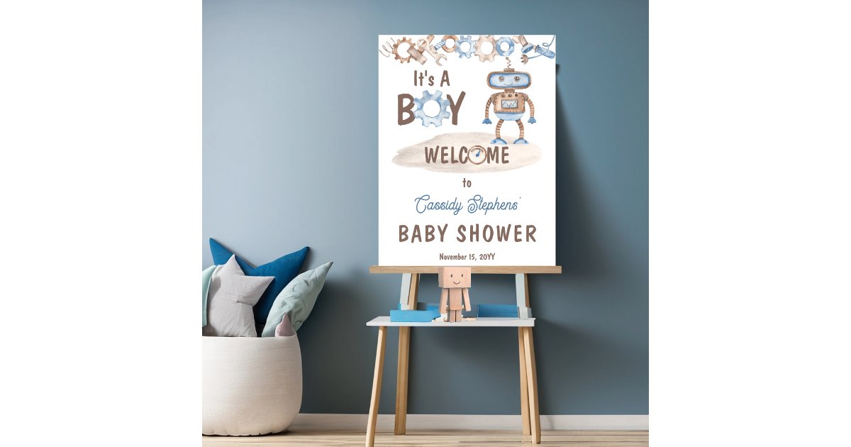 It's A Boy Cute Robot Baby Shower Welcome Foam Board | Zazzle