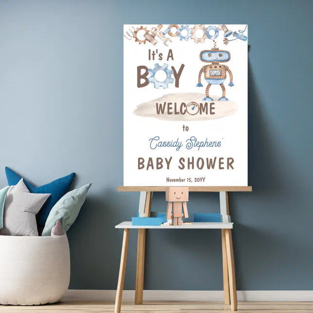 It's A Boy Cute Robot Baby Shower Welcome Foam Board | Zazzle