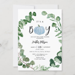 It's A Boy Fall Blue Pumpkin Boy Baby Shower Invitation | Zazzle
