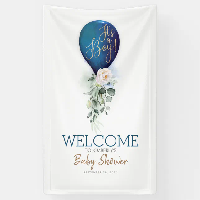 It's a Boy Navy Blue Balloon Baby Shower Welcome Banner | Zazzle