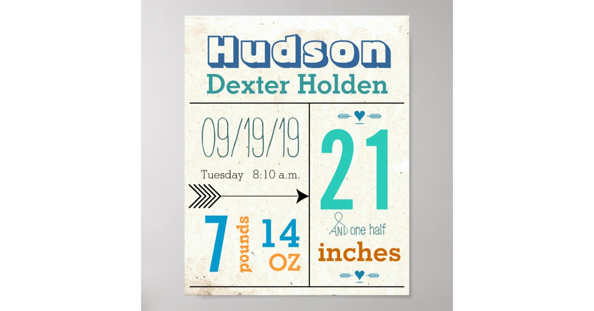 It's A Boy! New Baby Stats Cute Arrow Poster | Zazzle