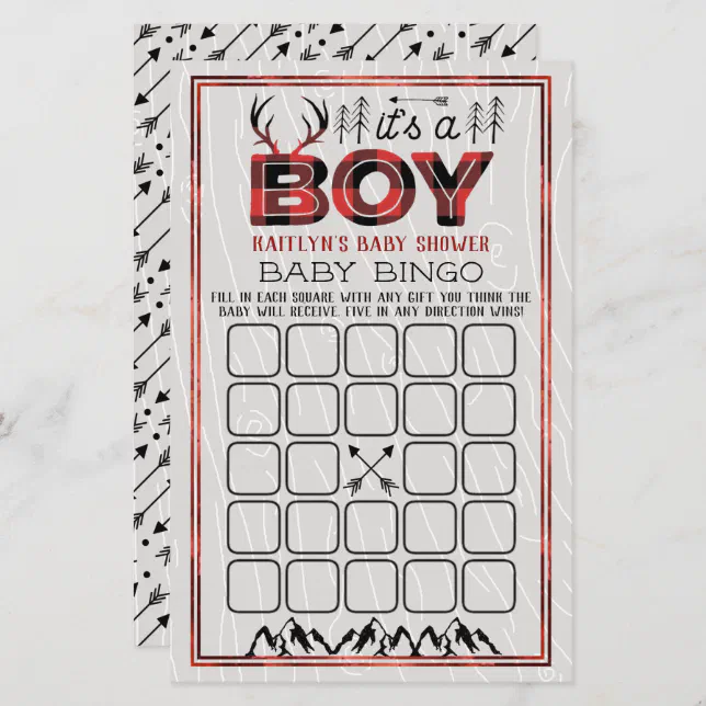 It's A Boy! Rustic Plaid Lumberjack Baby Bingo | Zazzle