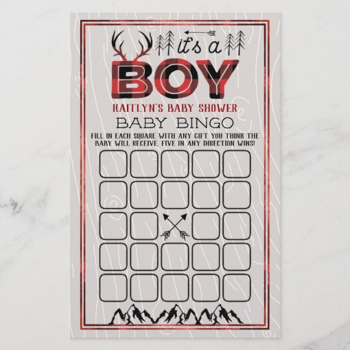It's A Boy! Rustic Plaid Lumberjack Baby Bingo | Zazzle