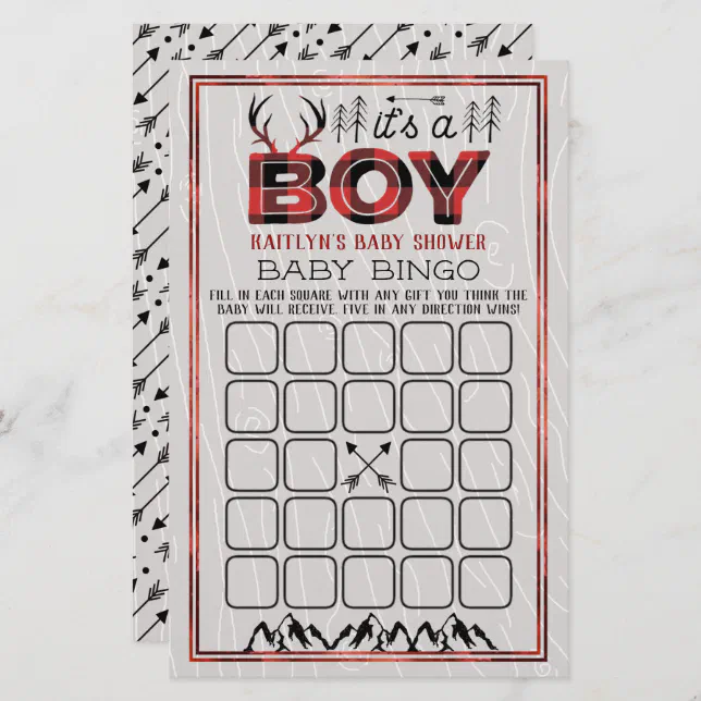 It's A Boy! Rustic Plaid Lumberjack Baby Bingo | Zazzle