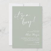 It's a Boy! Sage Green Minimal Baby Shower Invitation | Zazzle