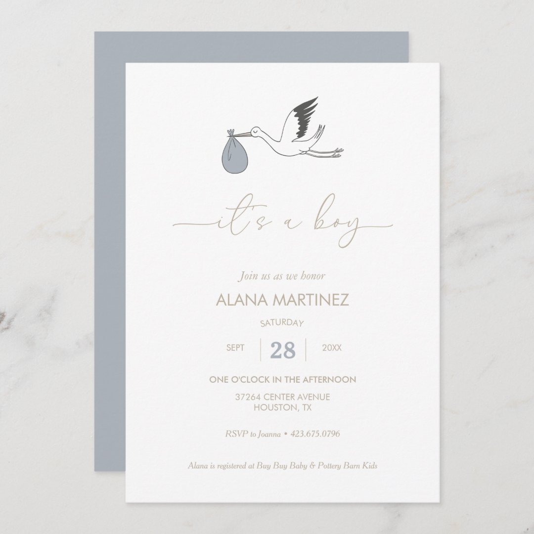 It's a Boy Stork Baby Shower Invitation | Zazzle