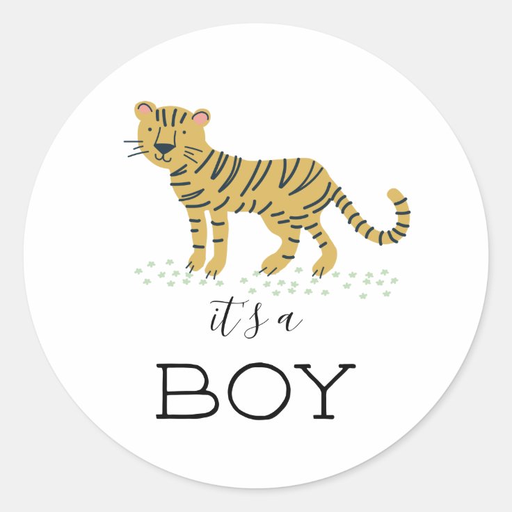 It's a Boy Tiger Classic Round Sticker | Zazzle