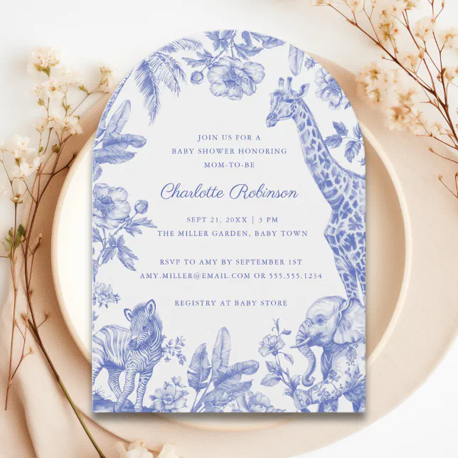 It's a Boy Toile Safari Baby Shower Arch Invitation | Zazzle