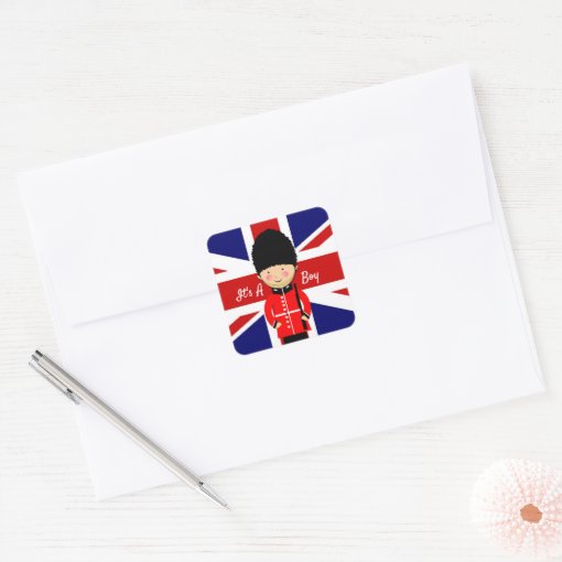 It's A Boy Union Jack Theme Baby Shower Square Sticker | Zazzle