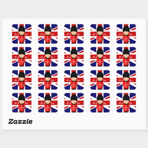 It's A Boy Union Jack Theme Baby Shower Square Sticker | Zazzle