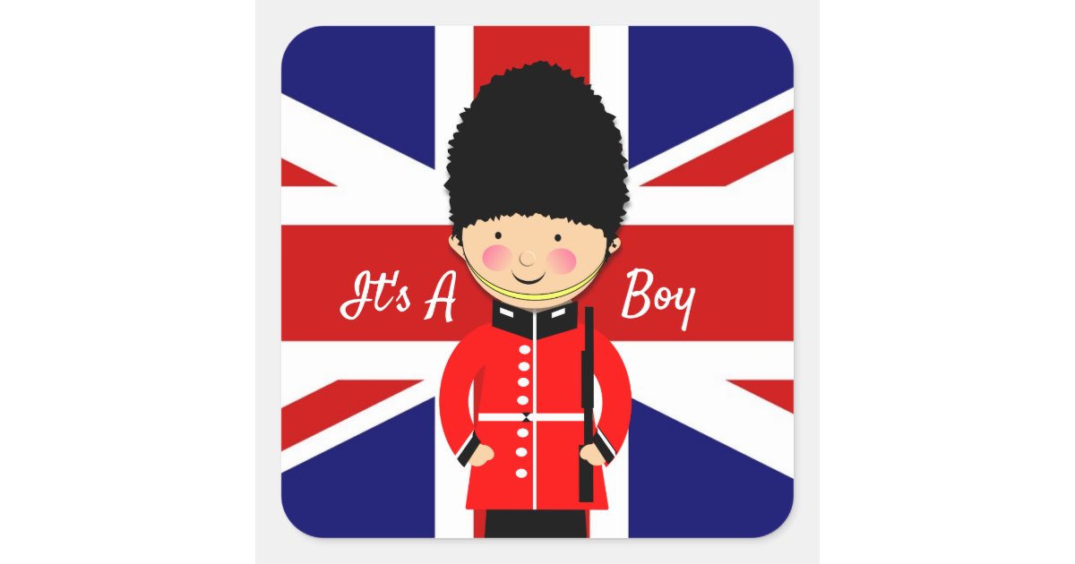 It's A Boy Union Jack Theme Baby Shower Square Sticker | Zazzle
