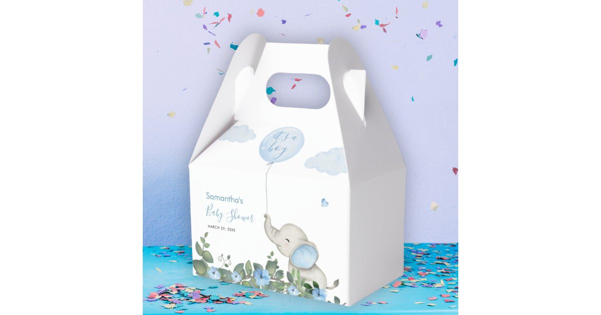 Its A Boy Watercolor Elephant Greenery Baby Shower Favor Boxes | Zazzle