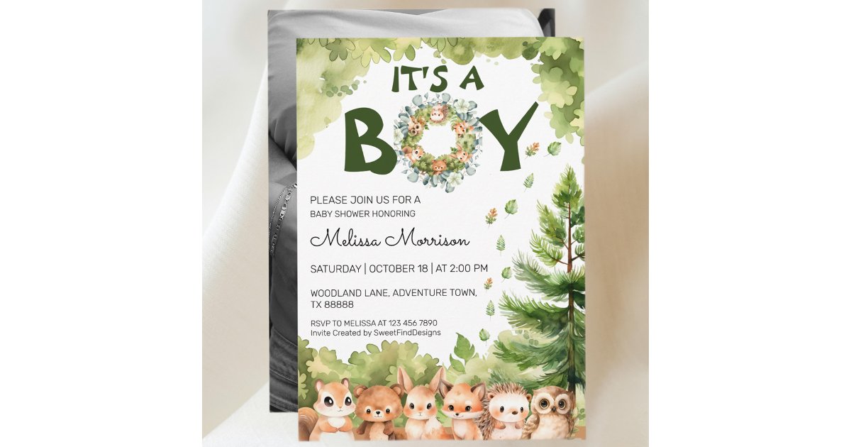 It's A Boy Woodland Paradise Baby Boy Shower Invitation | Zazzle
