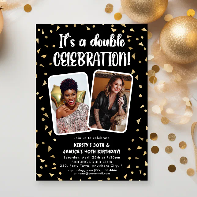 It's a Double Celebration Photo Birthday Party Invitation | Zazzle