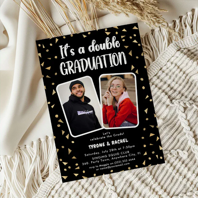 It's a Double Graduation Party' 2 Photo Invitation | Zazzle