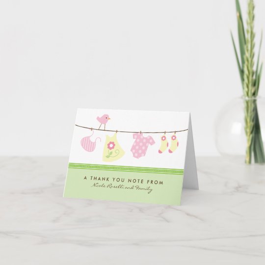 It's a Girl Baby Laundry Thank You Card (green) | Zazzle.com