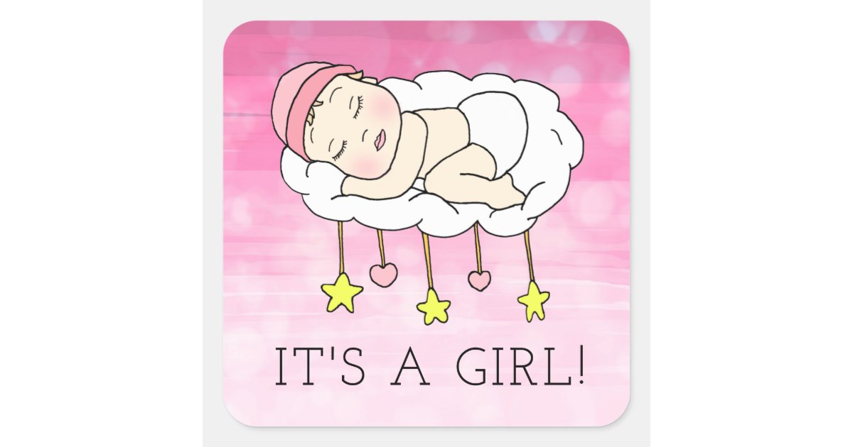 It's a Girl , Baby Shower or Birth Announcement Square Sticker | Zazzle