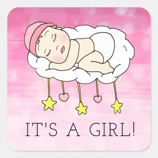 It's a Girl , Baby Shower or Birth Announcement Square Sticker | Zazzle