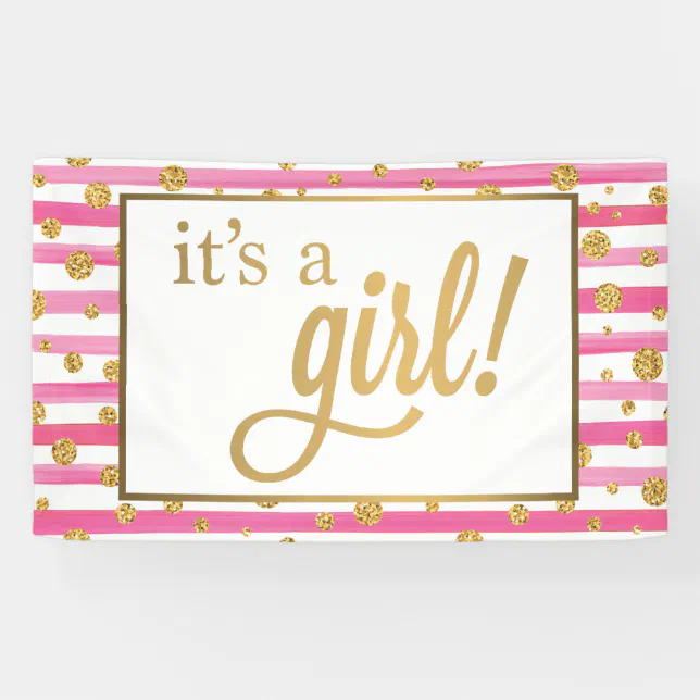 It's A Girl Banner - New Baby - Pink and Gold | Zazzle