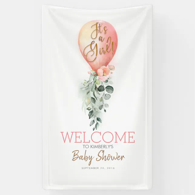 It's a Girl Blush Pink Balloon Baby Shower Welcome Banner | Zazzle