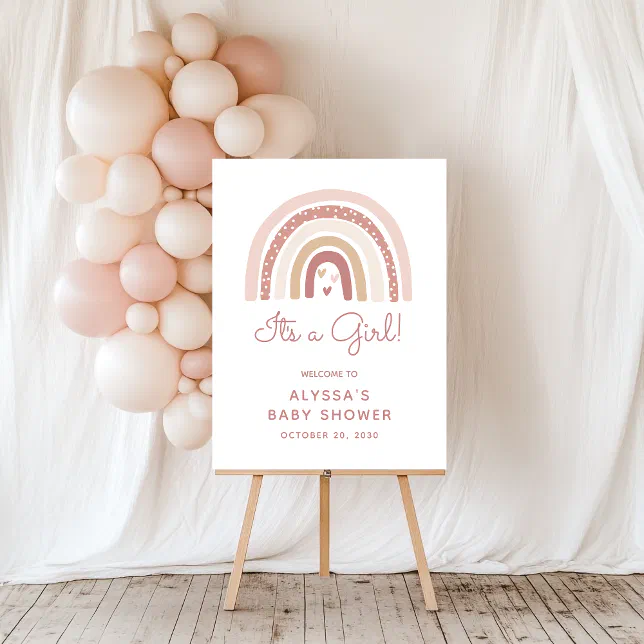 It's A Girl Boho Rainbow Baby Shower Welcome Sign | Zazzle