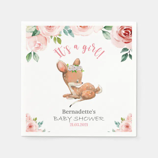 It's a Girl! Cute Fawn Baby Shower Napkins | Zazzle