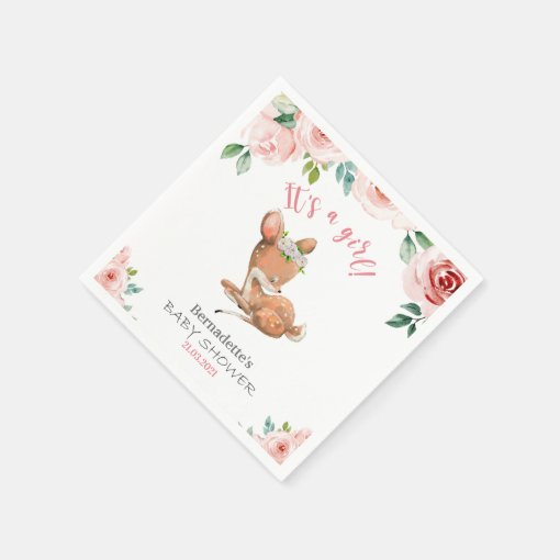 It's a Girl! Cute Fawn Baby Shower Napkins | Zazzle