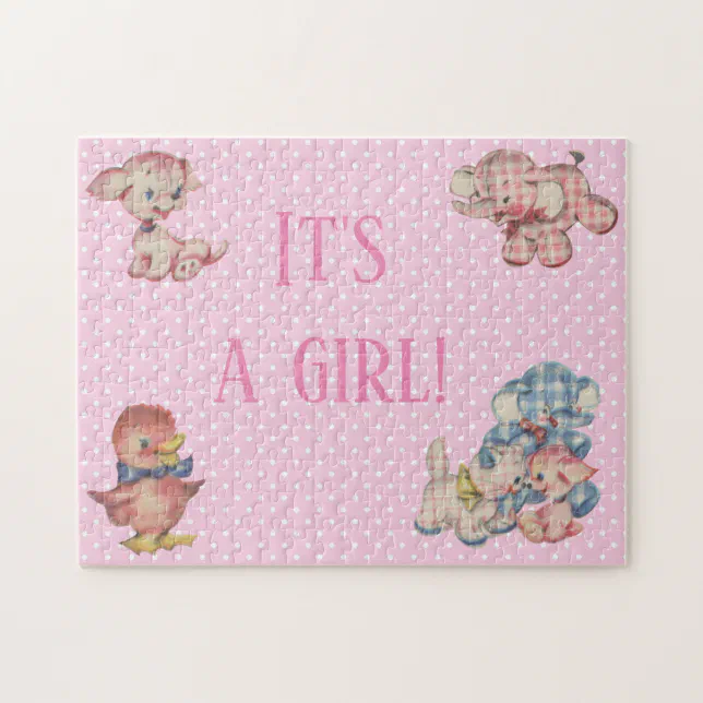 It's a Girl Gender Reveal Surprise Pink Jigsaw Puzzle | Zazzle