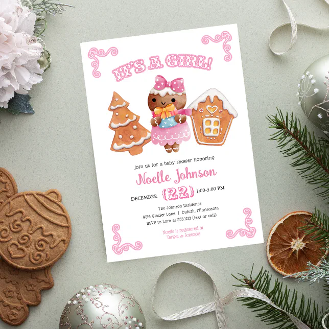 It's a Girl Gingerbread Baby Shower Invitation | Zazzle