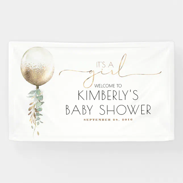 Its a Girl Gold Balloon Baby Shower Banner | Zazzle