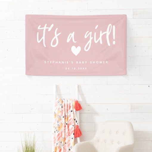it's a girl Modern Pink Baby Shower Banner | Zazzle