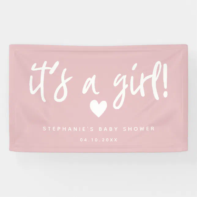 it's a girl Modern Pink Baby Shower Banner | Zazzle