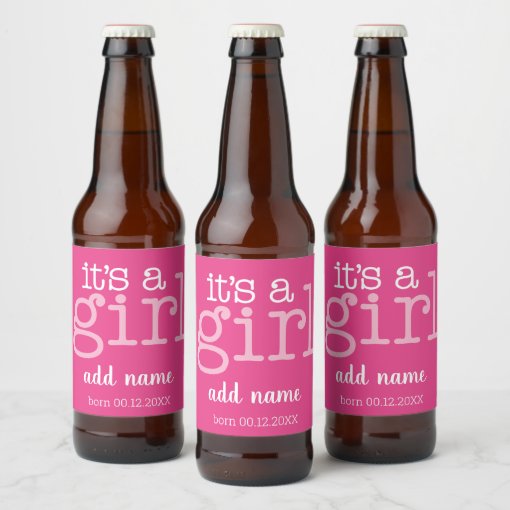 It's A Girl - Modern, Whimsical pink Beer Bottle Label | Zazzle