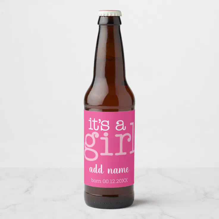 It's A Girl - Modern, Whimsical pink Beer Bottle Label | Zazzle