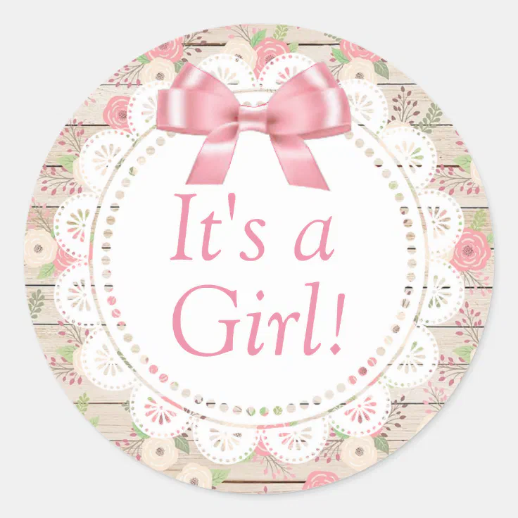 Its a Girl, Pink and Tan Wood Baby Sticker | Zazzle