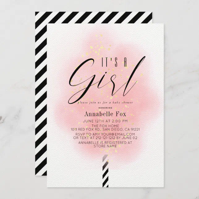 It's a Girl Pink Cotton Candy Baby Shower Invitation | Zazzle